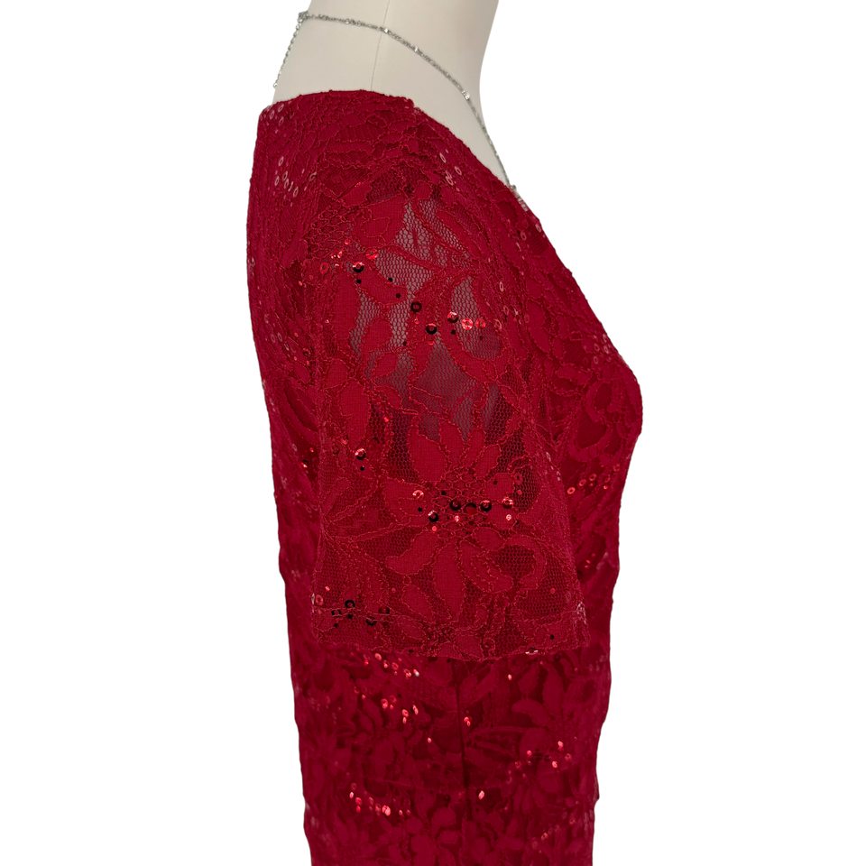 Perceptions New York Dress MEDIUM Red Sequin Lace Sheath Cocktail Party ...