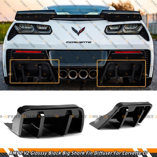 STG 3 Big Fin Gloss Black Rear Bumper Diffuser Kit For 2014-2019 ...