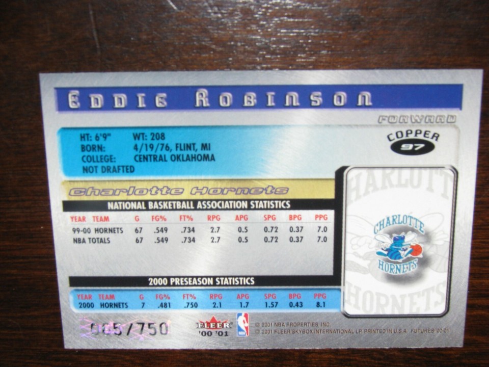 Charlotte Hornets 2000-01 Fleer Futures #97 Eddie Robinson Copper #65/ ...