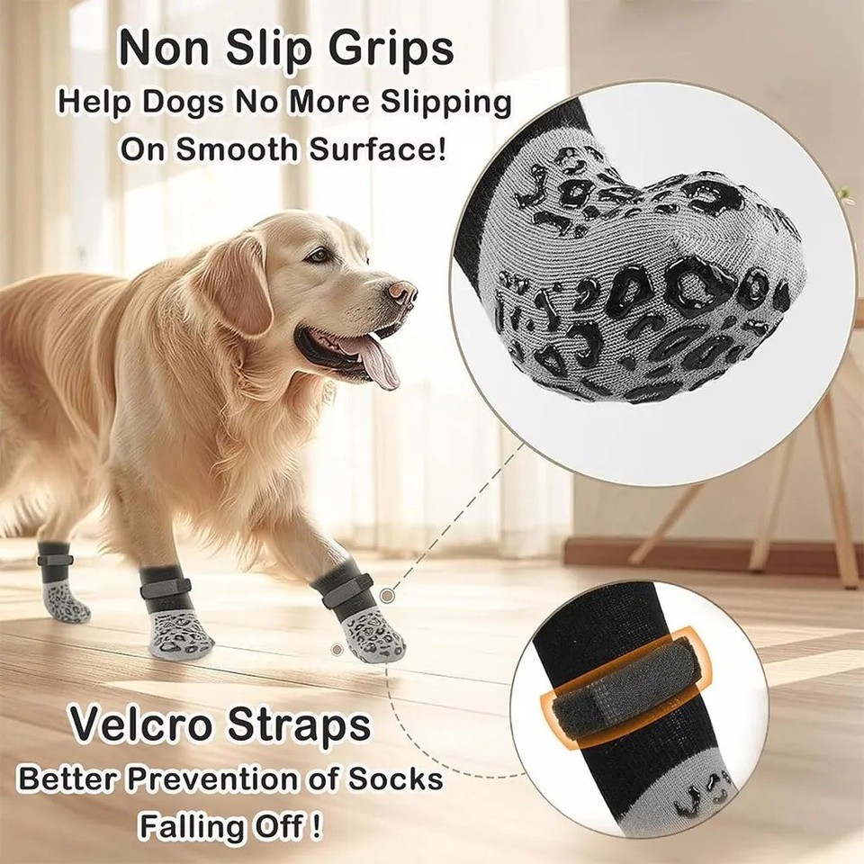 4-Pack Anti-Slip Dog Socks Paws Stop Licking Adjustable Pet Paw ...