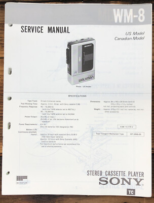 Sony WM-8 Radio Cassette Service Manual *Original* | eBay