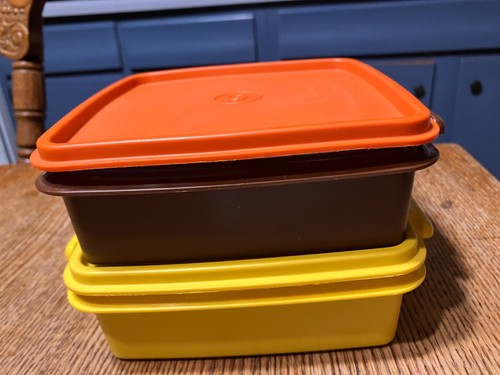 2 TUPPERWARE VINTAGE HARVEST SQUARE AWAY SANDWICH KEEPERS LIDS 1362-30 ...