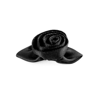 Clearance - Black Satin Ribbon Roses With Black Leafs - 20mm Rose Bud ...