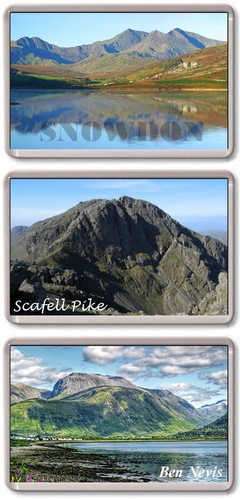 3x FRIDGE MAGNETS - THREE PEAKS CHALLENGE - Snowdon, Scafell Pike, Ben ...
