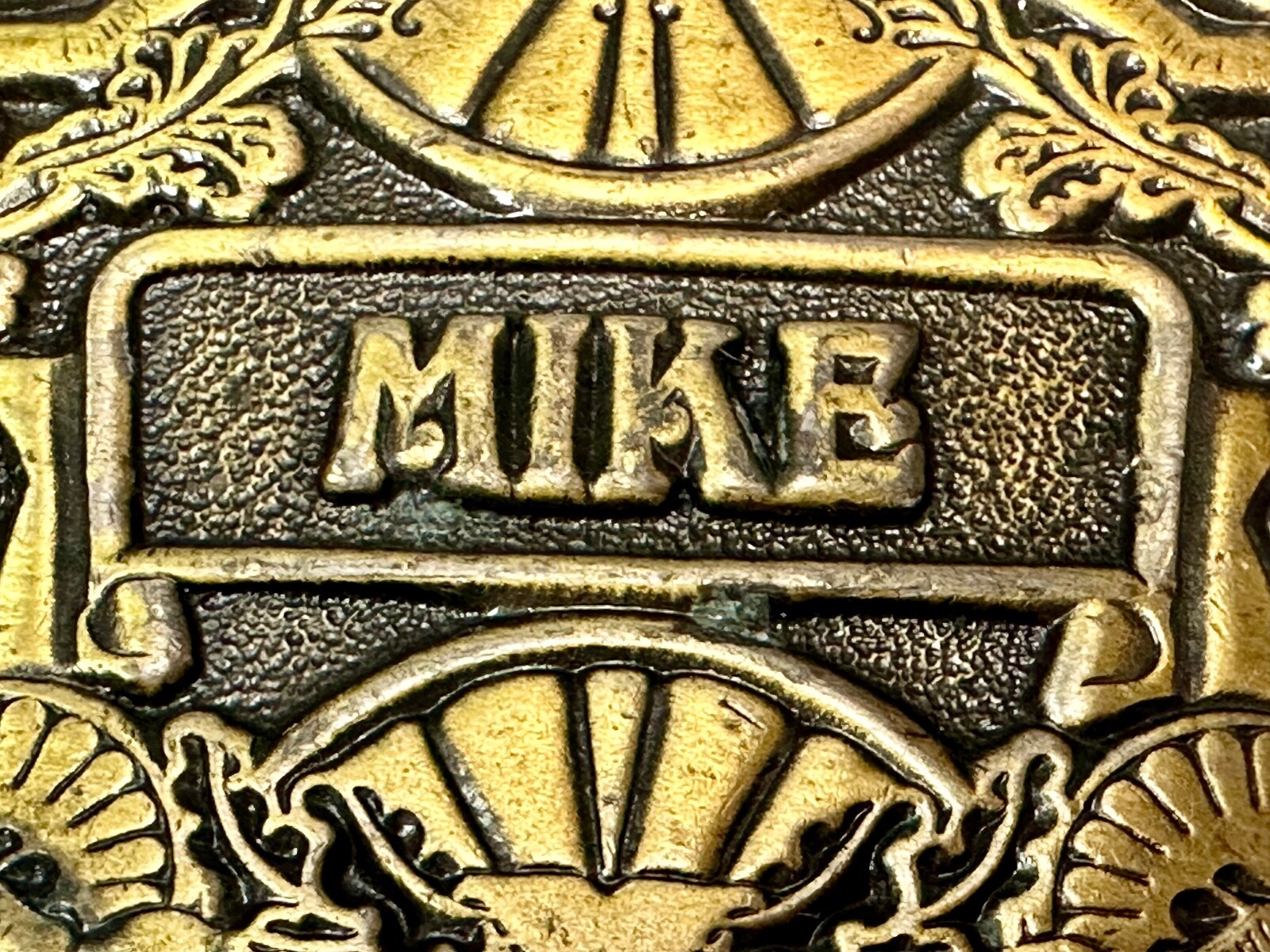 Mike Custom Name 1970'S Western Flower Swirl, Framed Belt Buckle By ...