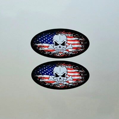 2x USA American Flag Skull Fade to Black Oval Vinyl Sticker For Car ...