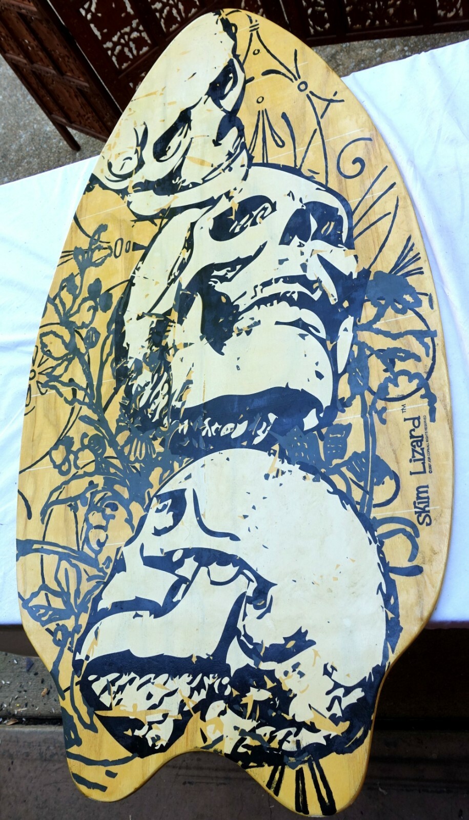 Vintage Skim Lizard Skulls board 2007 JGR Copa wooden skim paddle surf ...