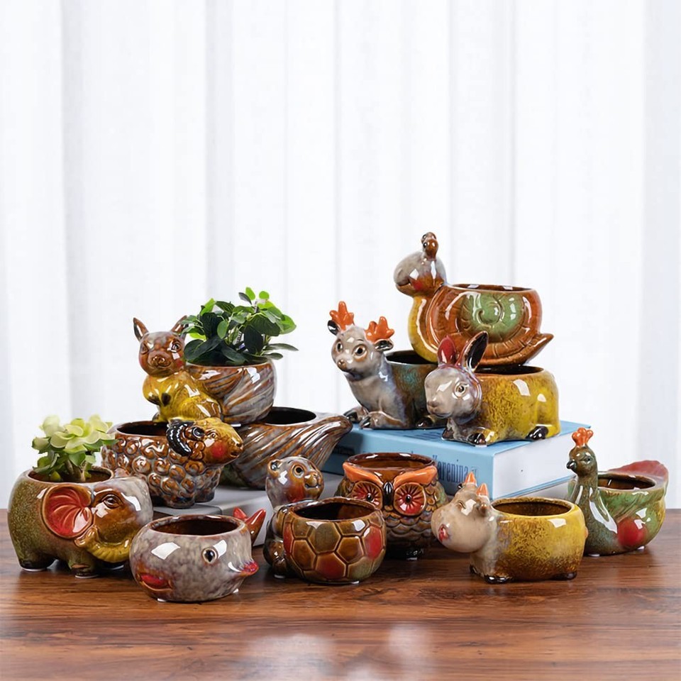 Cute Animal Ceramic Flower Pot Succulent Planter-Snail | eBay