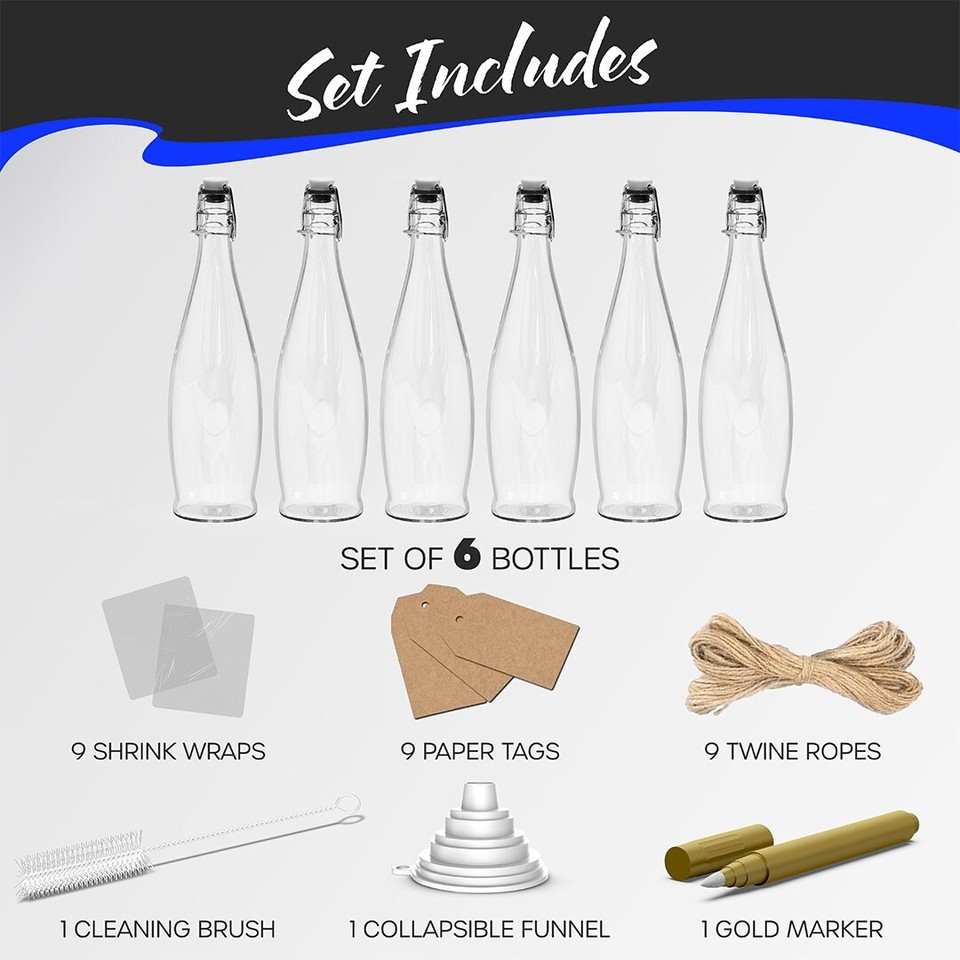 Nevlers 33 Oz. Airtight Glass Swing Top Bottles - Teardrop Shape (Pack ...