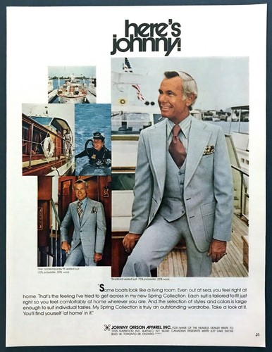 1977 Johnny Carson on Yacht 5 photo 3-Piece Suit Apparel Line vintage ...