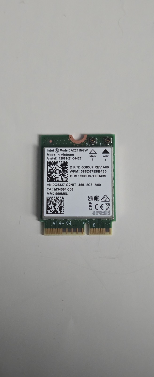 Genuine Intel AX211NGW WiFi 6E Key E M.2 Tri Band Bluetooth 5.3 Card ...