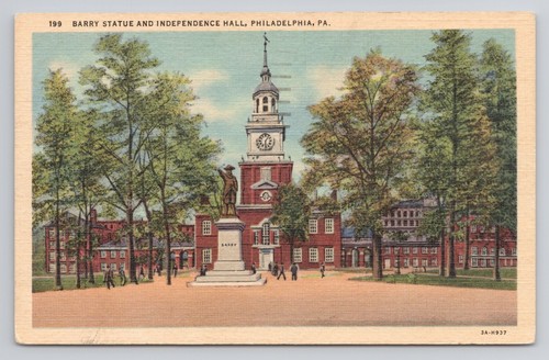 Postcard Barry Statue & Independence Hall Philadelphia Pennsylvania | eBay