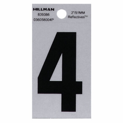 6 PAK 2in Black; Mylar adhesive reflective vinyl number 4 on silver ...