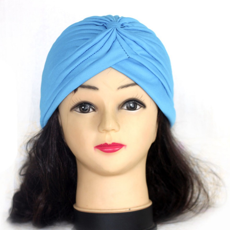 Plain Stretchy Ladies Chemo Turban Indian Cloche Trendy Fashion Pleated ...