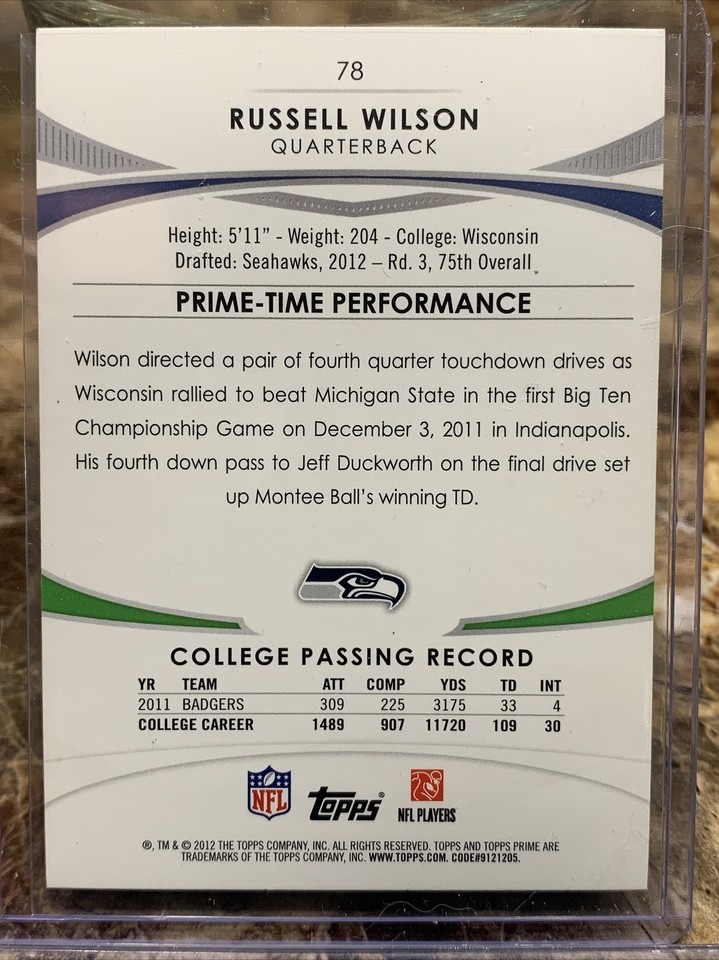 2012 Topps Prime Russell Wilson Rookie Card #78 MVP Broncos Mint!! | eBay