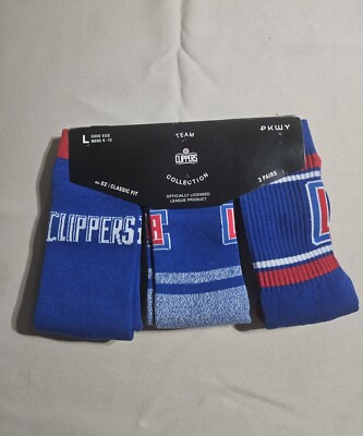 Los Angeles LA Clippers NBA Large Mens Socks Fits 6-12 PKWY Baseline 3 ...