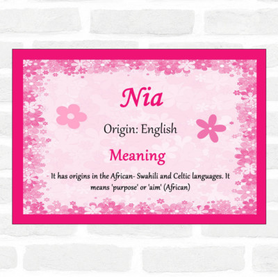 Nia Name Meaning Pink Certificate | eBay UK