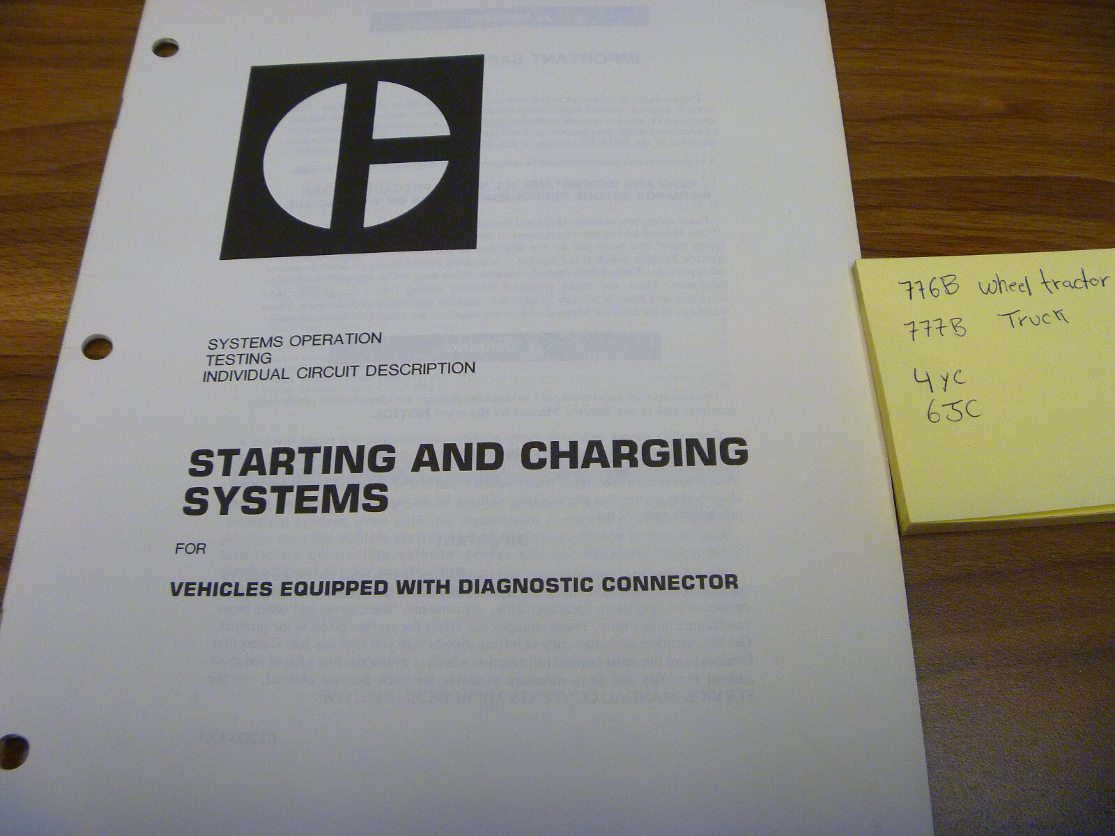 Caterpillar 776B Tractor 777B Truck Start Charge Test Service Repair ...