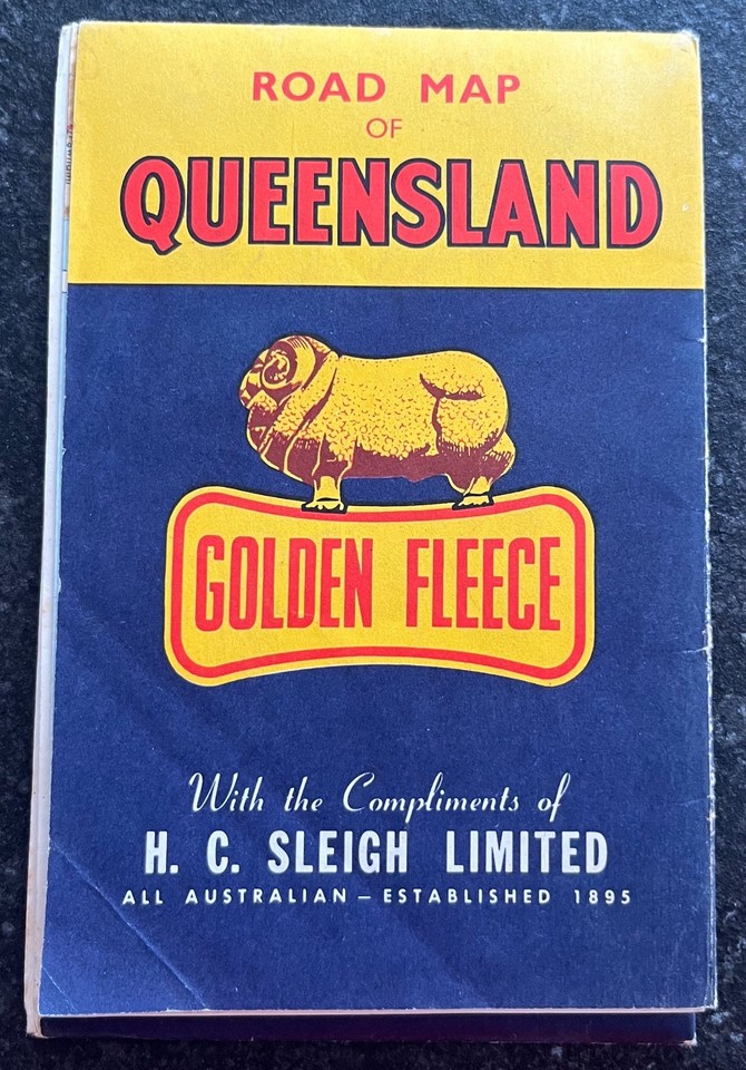 c.1950s Golden Fleece Vinatge Road Map of Queensland H.C. Sleigh ...