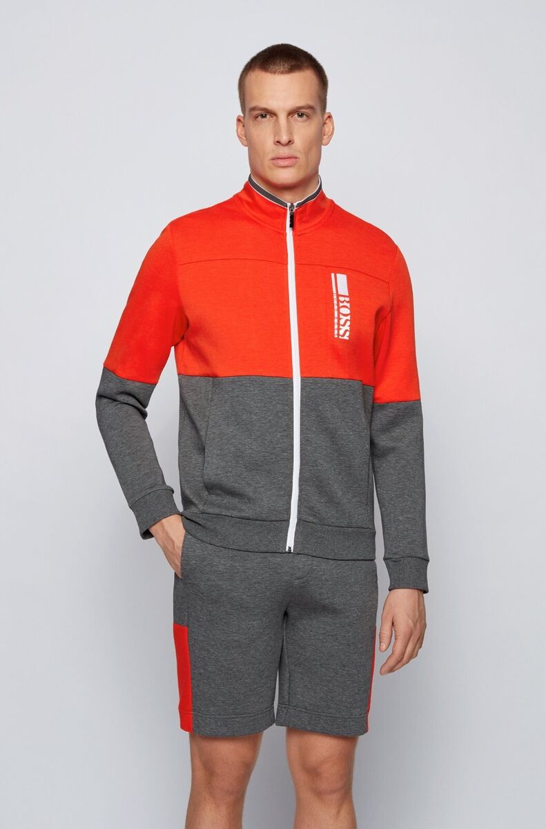 New HUGO BOSS mens orange grey tracksuit zip up sports New HUGO BOSS mens orange grey tracksuit zip up sports