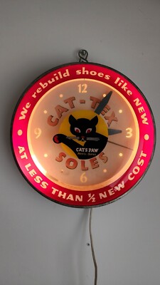Vintage Cats Paw Cat Tex Soles Lighted Advertising Clock | eBay