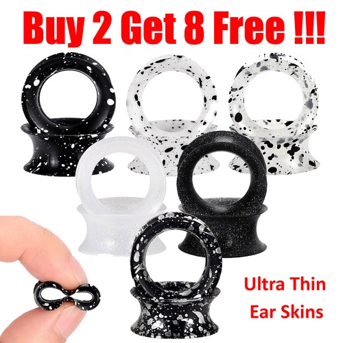 1Pair Ultra Thin Silicone Ear Skins Flesh Tunnels Soft Ear Gauge Plugs ...