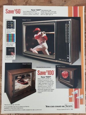 Vintage Ad 1981 Art Picture Sears Color TV's Wood Grain Floor Models | eBay