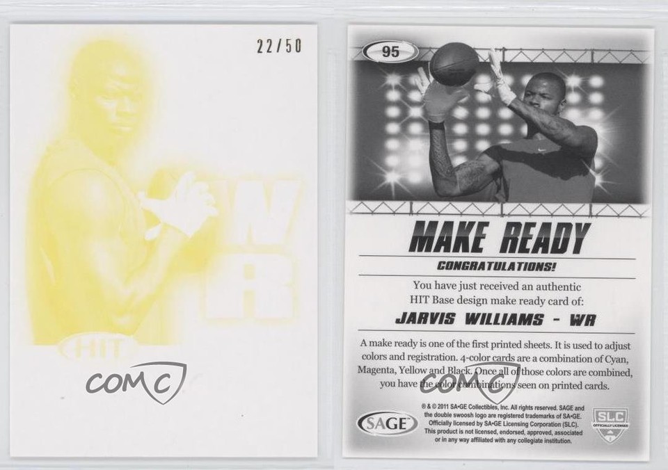 2011 SAGE Hit Make Ready Yellow 22/50 Jarvis Williams #95 0f6 | eBay UK
