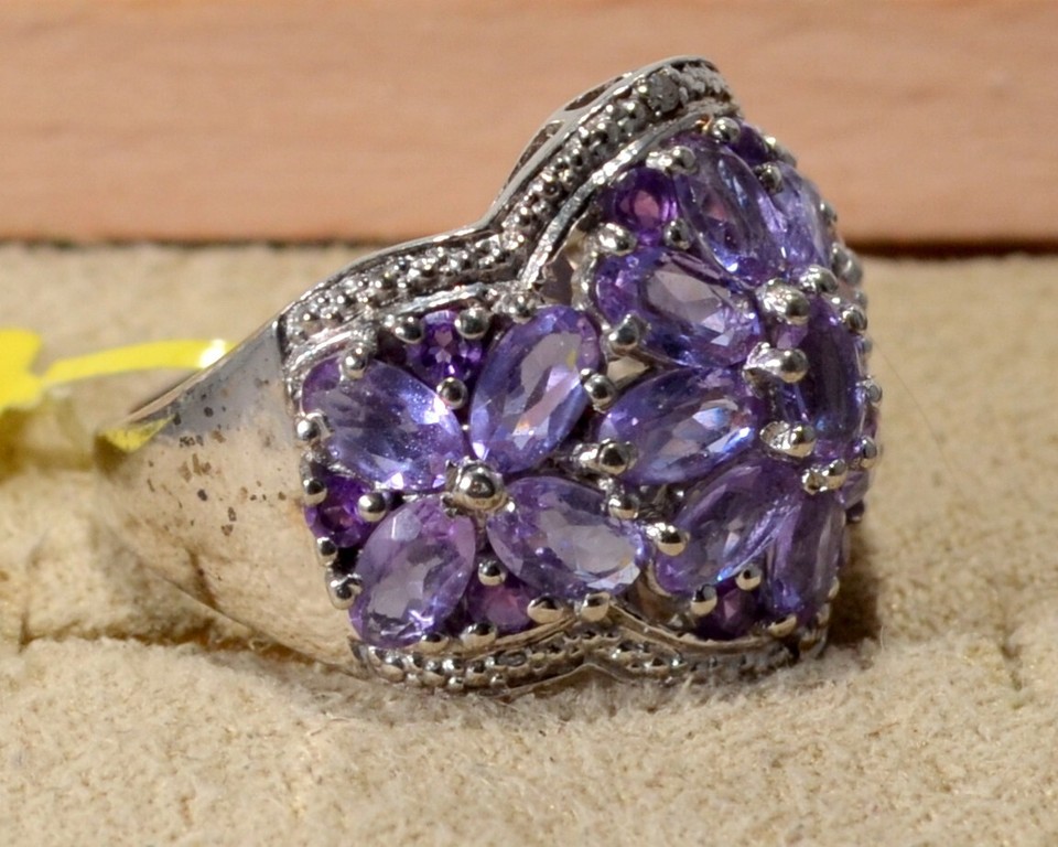 LAVENDER ALEXITE (LAB)-AMETHYST-DIAMOND POINTS-SIZE 6 RING-PLATINUM ...