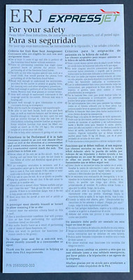 ExpressJet Embraer ERJ Safety Card - 2007 | eBay