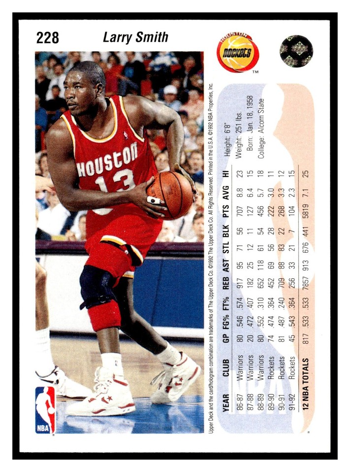 1992-93 Upper Deck Larry Smith #228 Houston Rockets | eBay