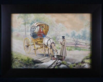 Antique Rustic Hand Colored Lithograph "At the Watering Trough" By E.L ...