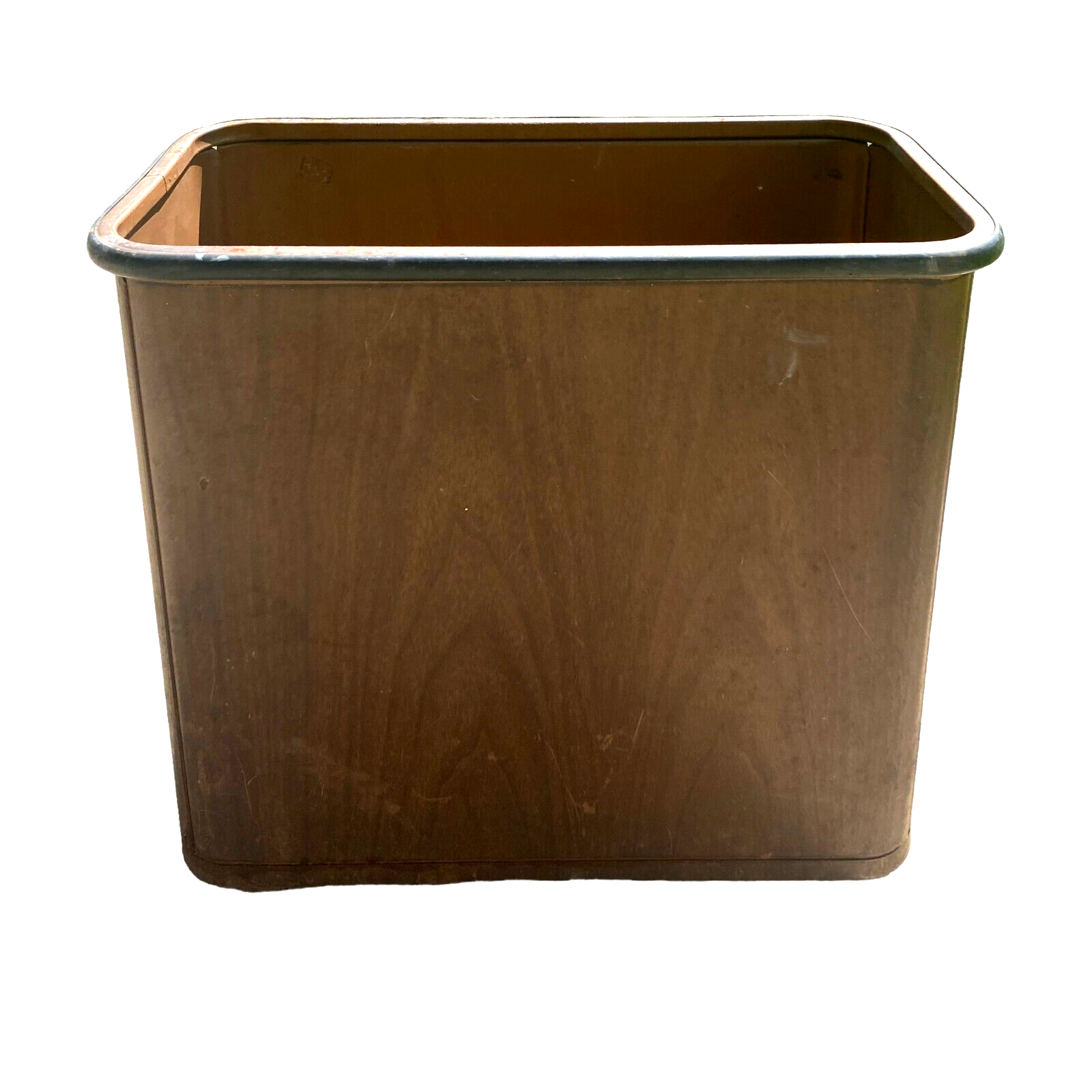 Vtg STEELCASE Metal Wood Grain Office Trash Garbage Can 70s MCM Mid ...