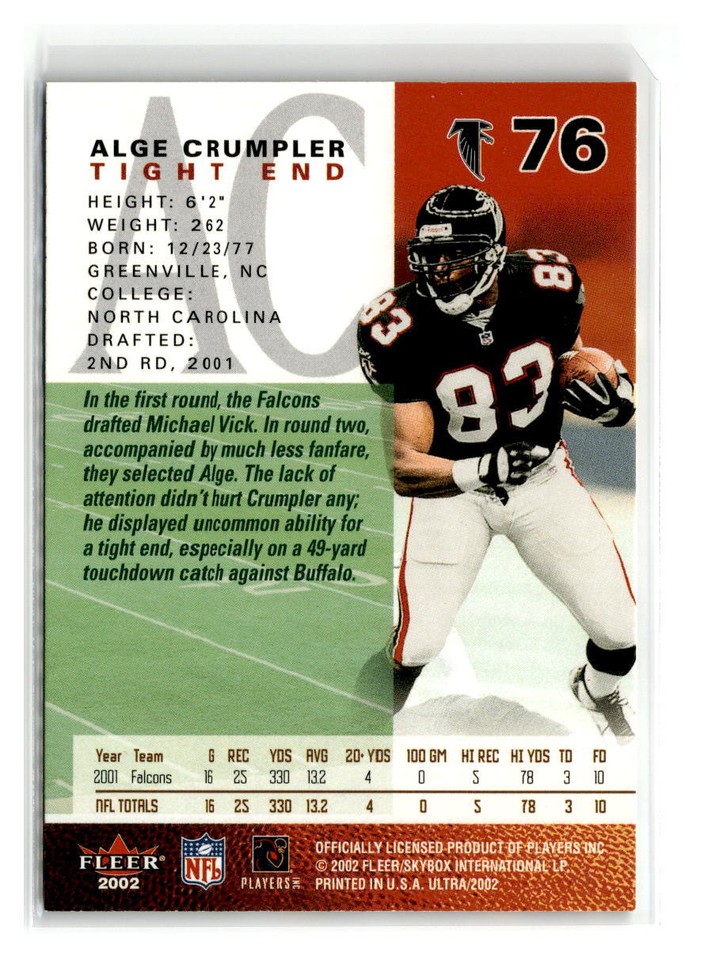 2002-Ultra -#76-Alge Crumpler -Atlanta Falcons | eBay
