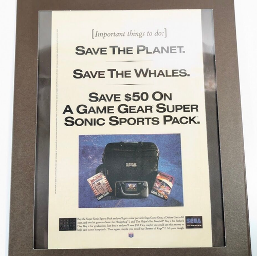 1993 Sega Game Gear Sonic Sports Pack Laminated Framed Ad Collectible ...