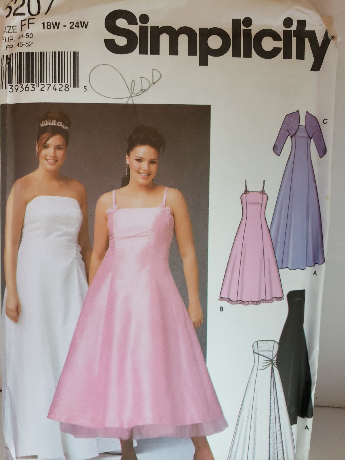 Simplicity Sewing Pattern 5207 Formal Dress Bride/Bridesmaid Prom 18-24 ...