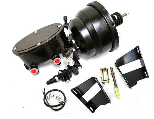 Chevy Tri 5 7" Dual BLACK Power Brake Booster Tandem Master Prop Valve ...