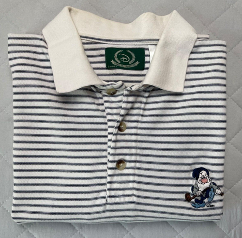 Disney Golf Polo Shirt Striped Vintage Seven Dwarfs Grumpy Men's XL ...
