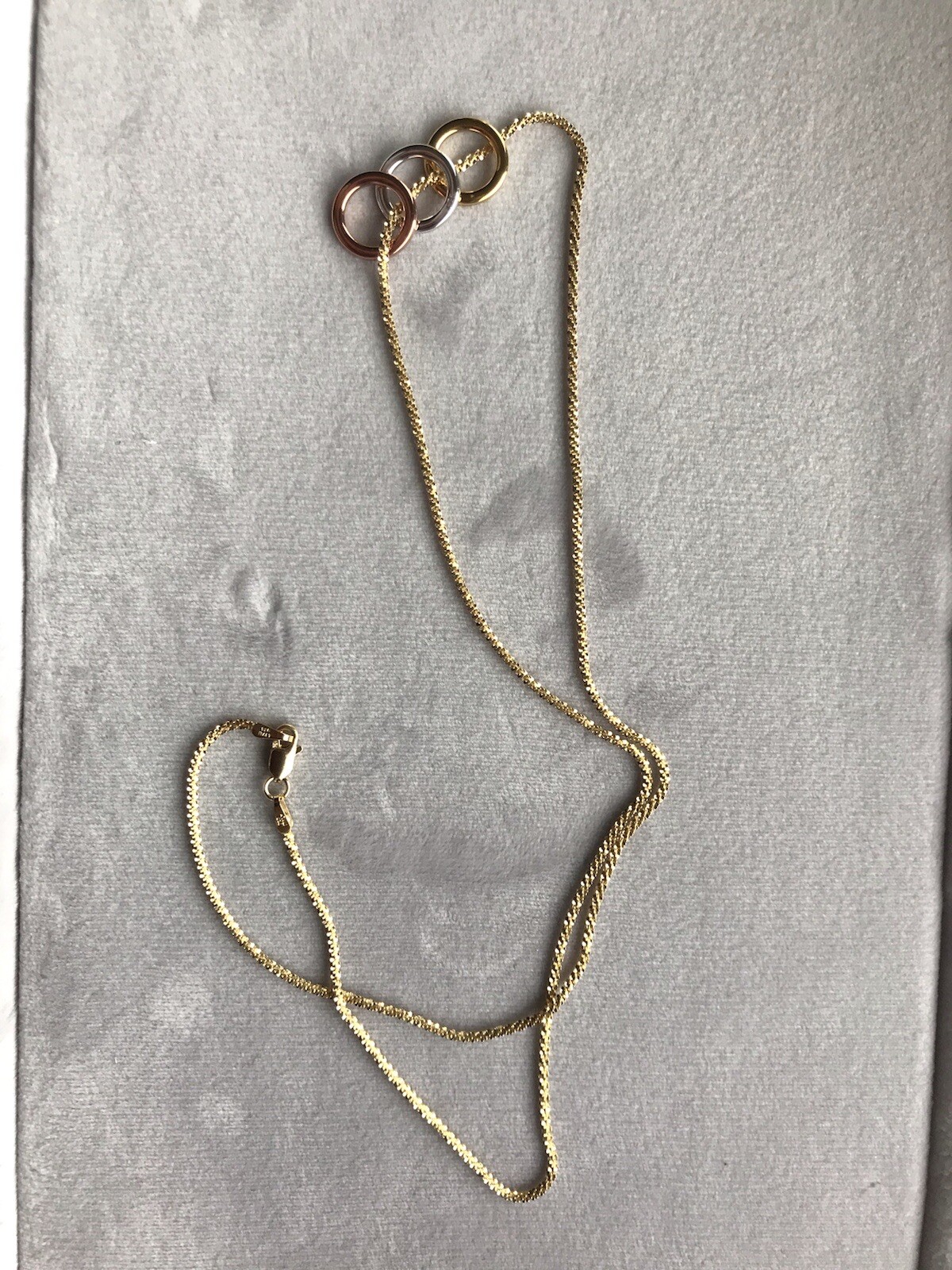 Sterling Silver Gold Plated 3 Colour Ring Necklace. Approx 20” Tocalle ...