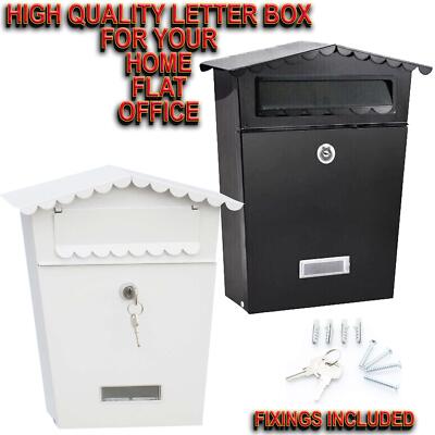Post Box Letter Mail Box Steel Lockable Wall Mount With Keys Secure ...