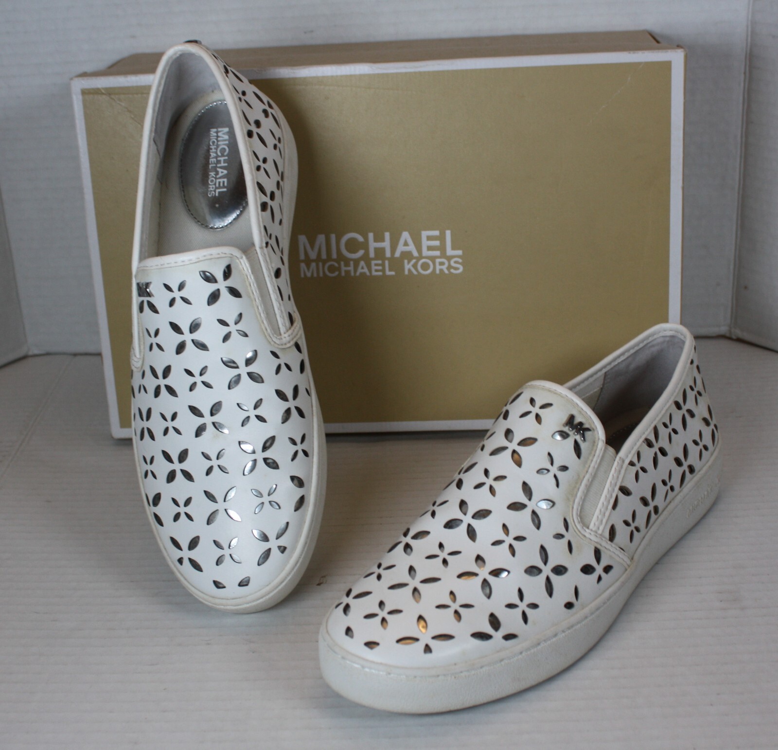 Michael Kors Keaton Sneakers White MK Logo Laser Cut … - Gem