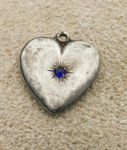 VICTORIAN VINTAGE STERLING SILVER PUFFY HEART CHARM -Plain with Inset ...