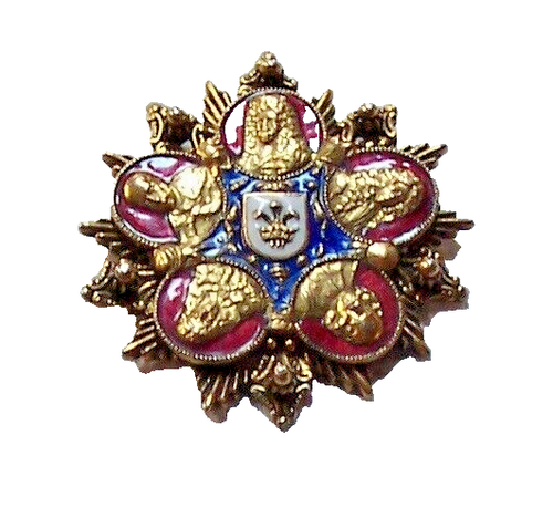 Vtg heraldic fleur de lis & kings shield enamel brooch pin large heavy ...