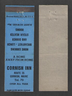 CORNISH INN { TEL 70 } CORNISH MAINE MATCHBOOK COVER | eBay