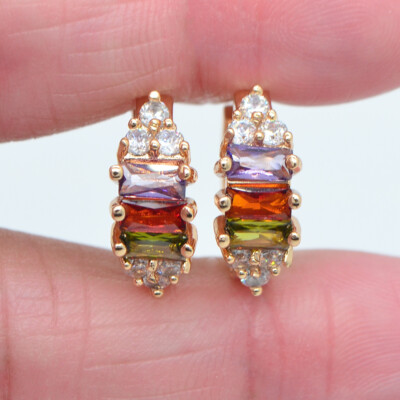 18K Yellow Gold Filled Multicolour Topaz Rectangle Triangle Huggie ...