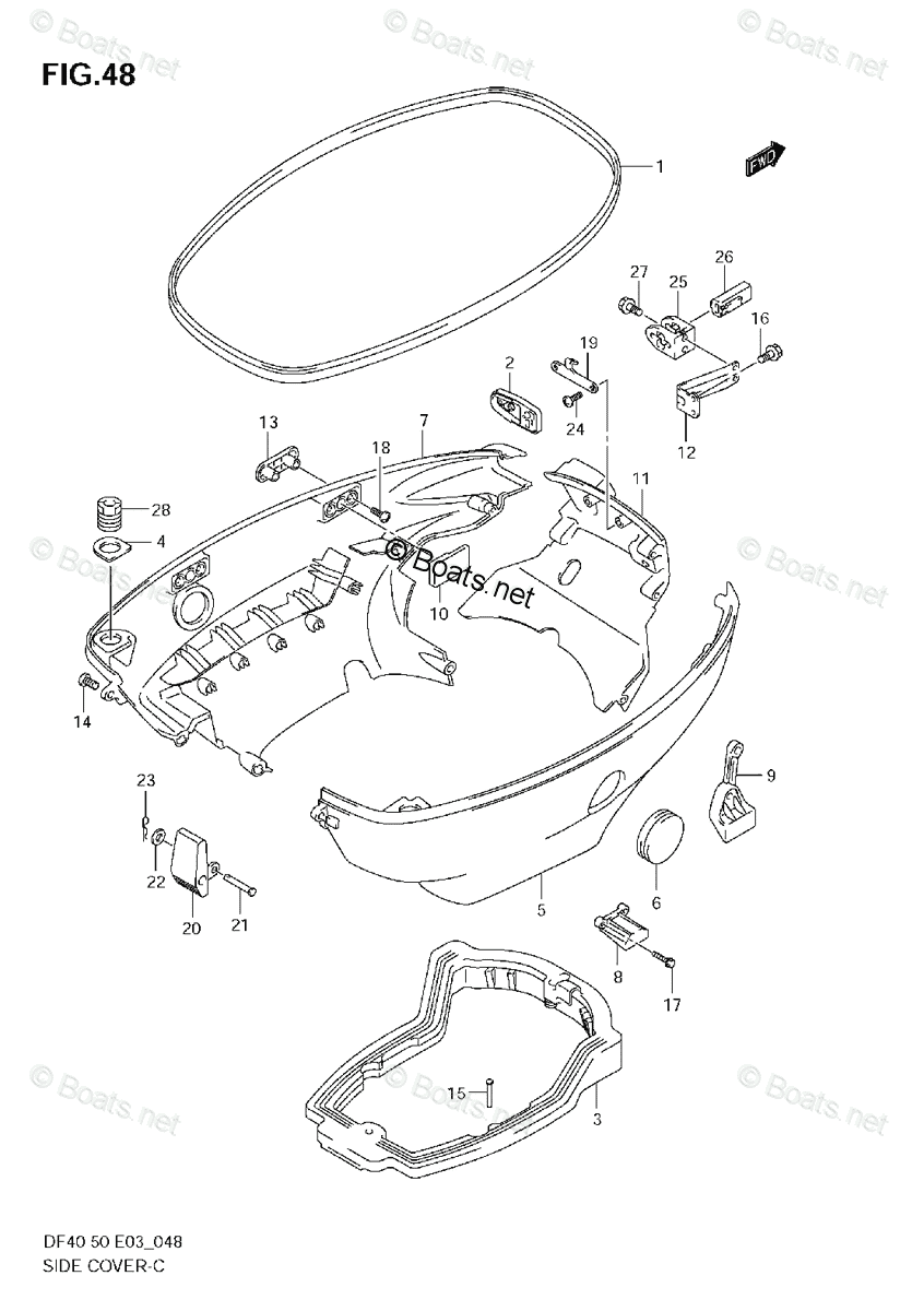 Genuine SUZUKI COWLING SIDE SEAL COVER 61135-87J01 DF40 DF50 61135 ...