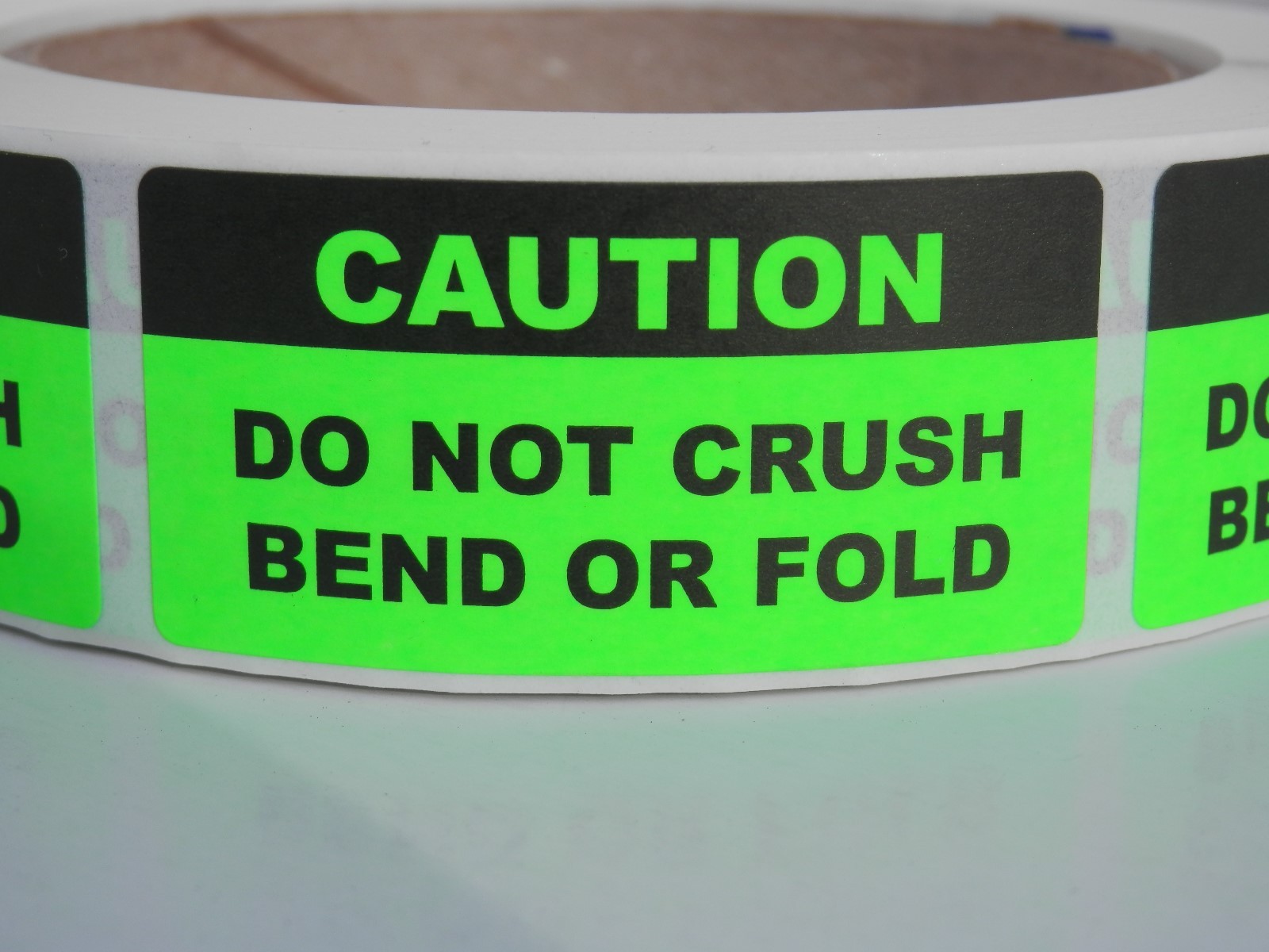 250 Stickers 1x2 Warning Label CAUTION DO NOT CRUSH BEND OR FOLD fluor ...
