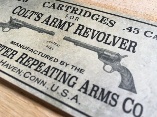 STICKER 45 Long Colt Army Revolver Ammo box LABEL cartridges Western ...