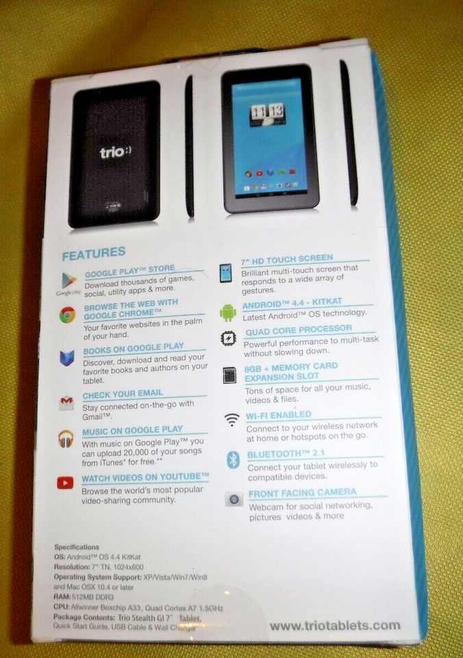 Trio Stealth GI 7” 8 GB Quad Core Tablet WI-FI Enables NEW IN BOX | eBay