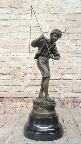 Handmade Rancoulet Bronze Young Man Fishing Statue Decorative Fisherman ...